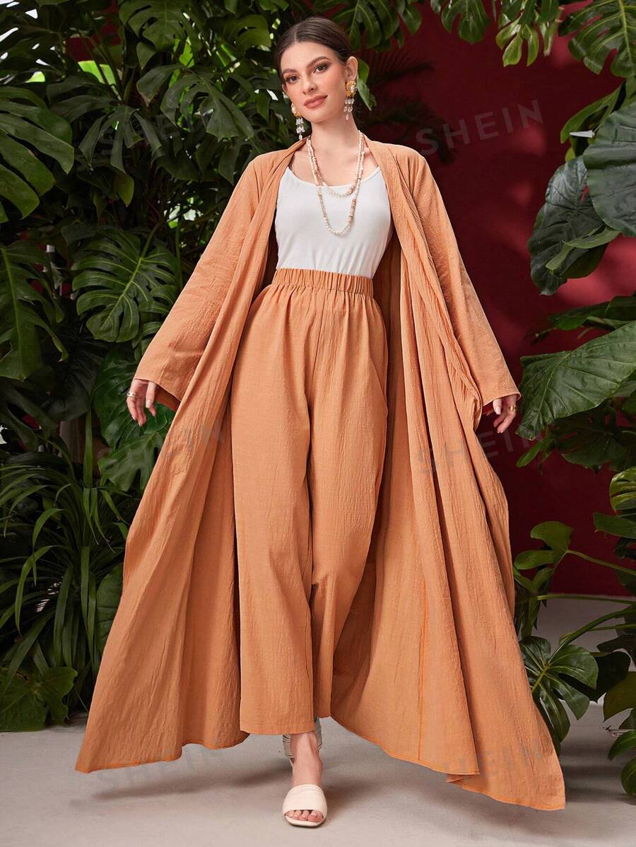 SHEIN Najma Pantalones Rectos Con Textura Y Cintura Elástica De Un Solo ...