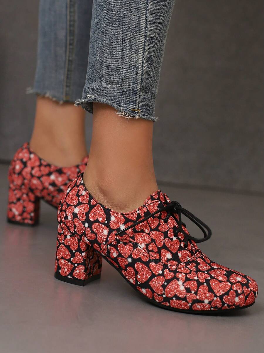 Pink High Heeled Shoes With Heart Shape, Suitable For Date, Fabric ...