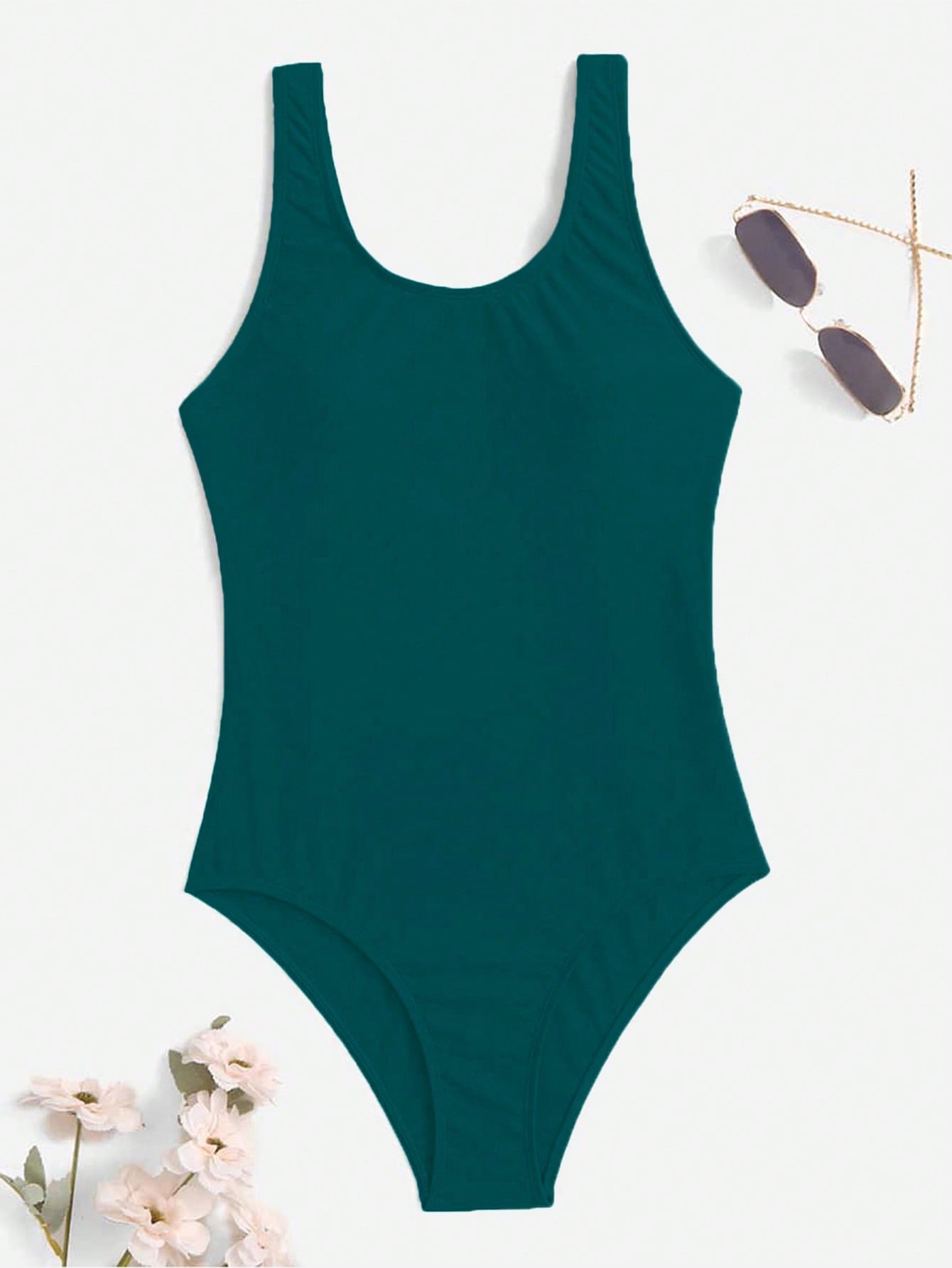 Solid Color One Piece Swimsuit Shein Usa