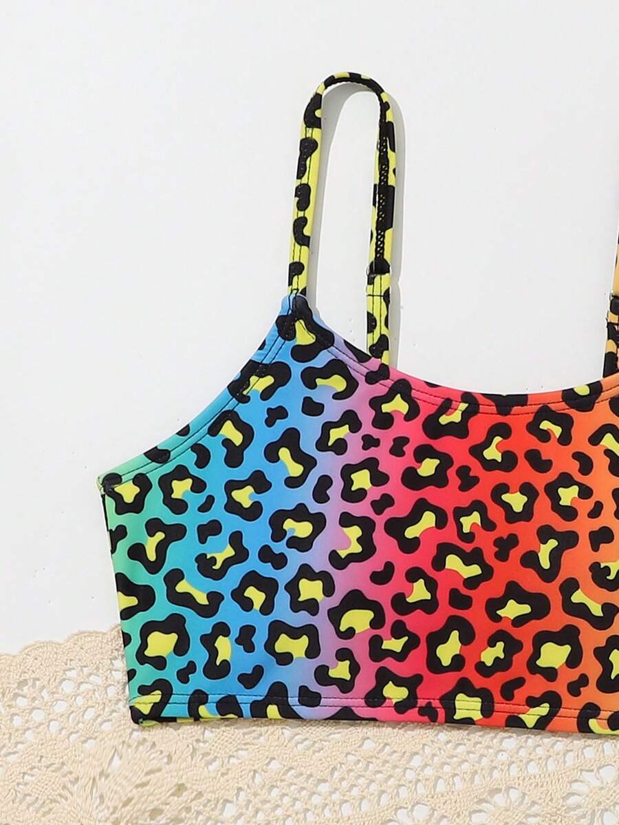 Tween Girl Leopard Print Ombre Swimsuit Set, Bathing Suit Beach Outfit ...