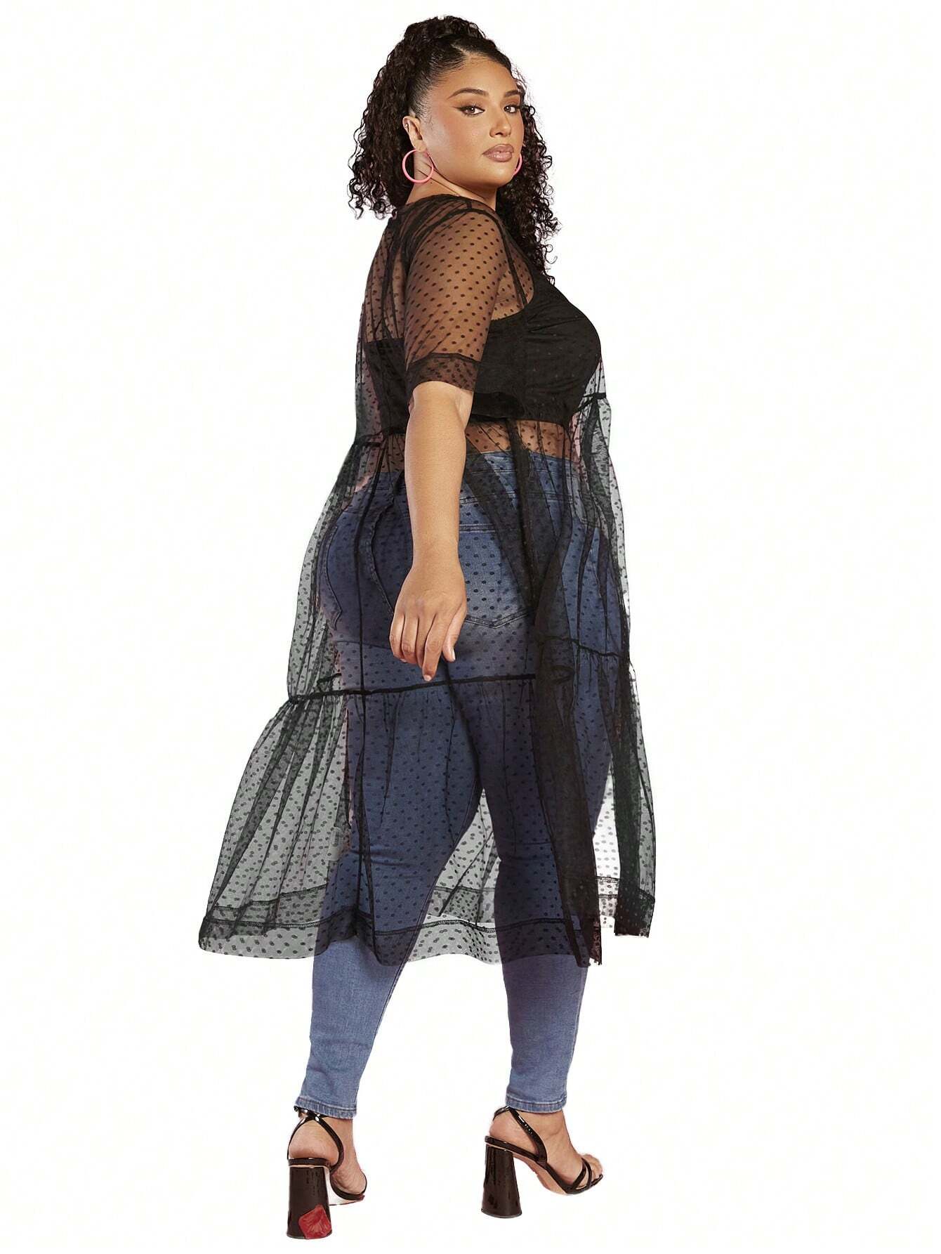 SHEIN CURVE+ Plus Size Polka Dot Mesh Dress | SHEIN USA