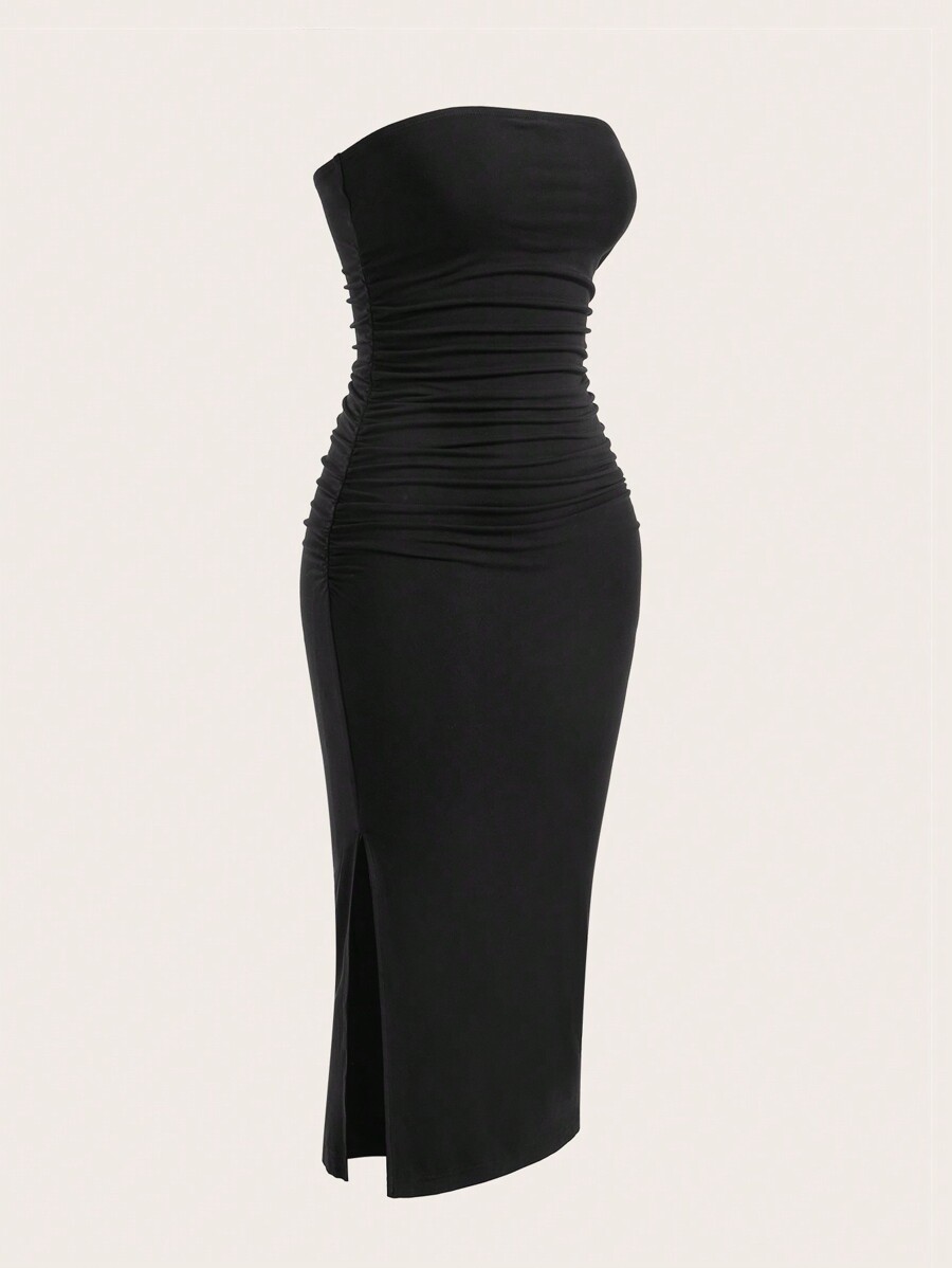 SHEIN EZwear Black & Grey Plus Size Crop Top With Midi Dress 2 Pieces ...