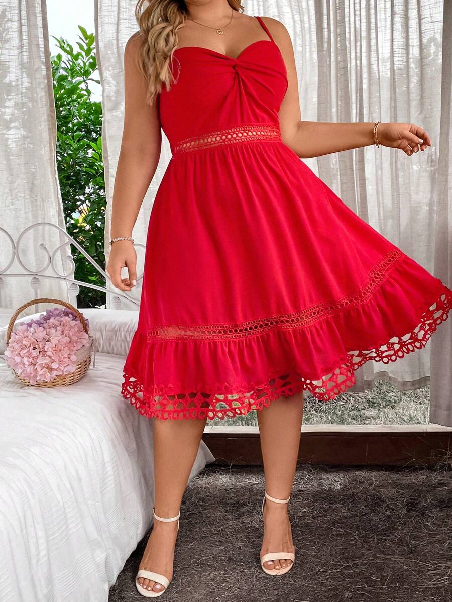 SHEIN MOOSTA Plus Size Women's Solid Color Twist Strap Lace Trimmed ...