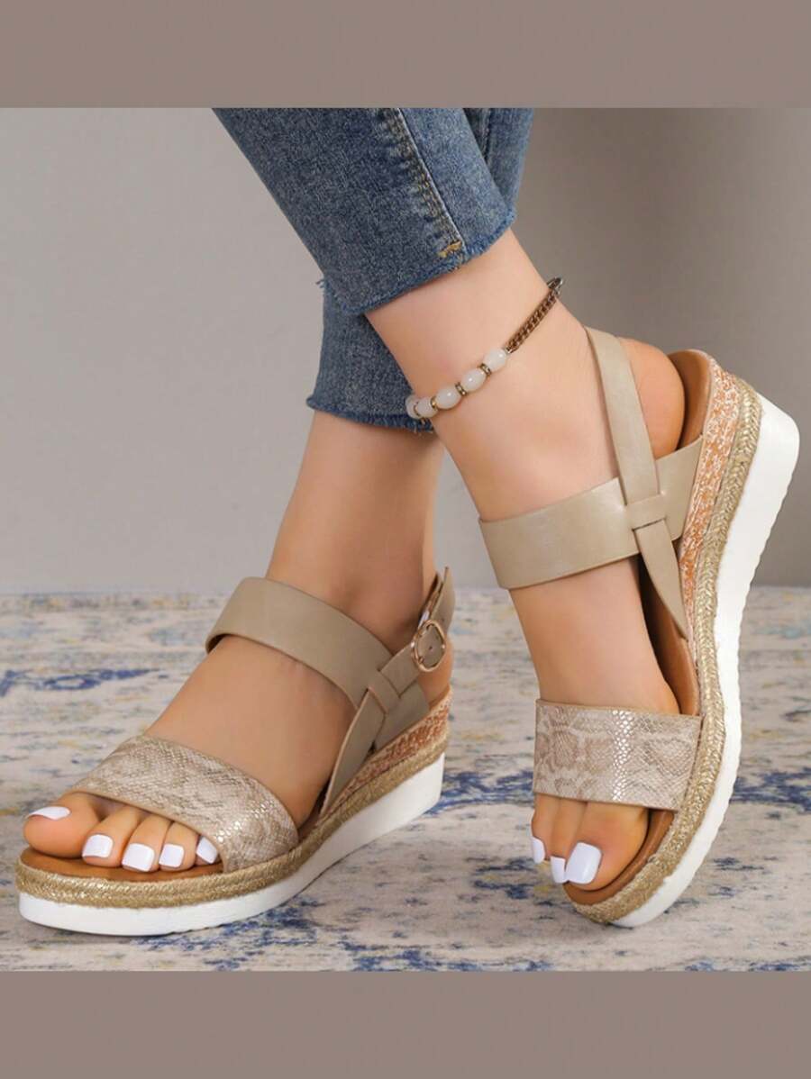 Beige Belt Buckle Detail Pu Material Stylish Summer Sandals For Teenage ...