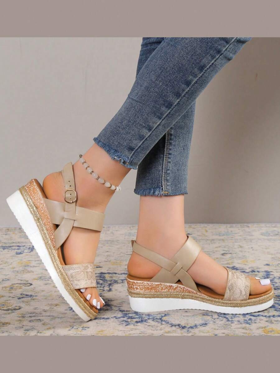 Beige Belt Buckle Detail Pu Material Stylish Summer Sandals For Teenage ...