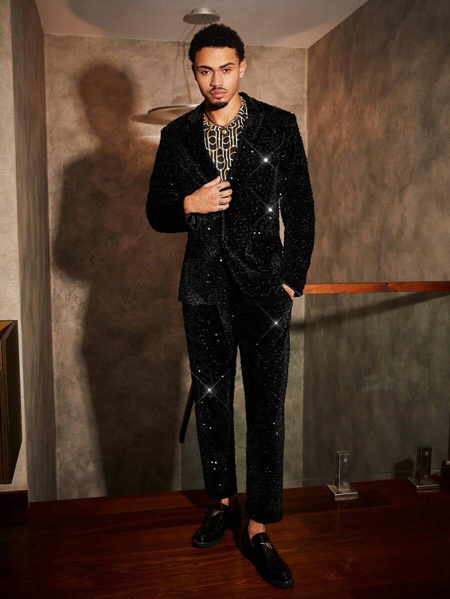 Manfinity NiteLyfe Traje Casual De Glitter Tricotado Para Homens ...