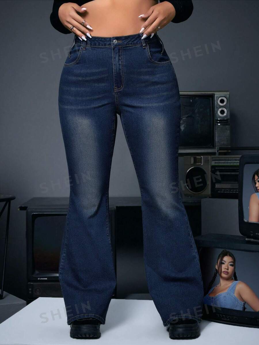 SHEIN ICON Plus Size Slim Fit Flare Leg Jeans | SHEIN USA