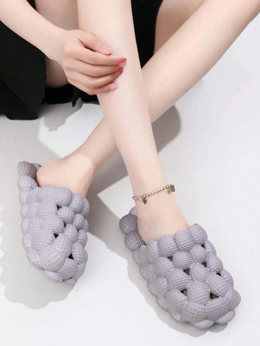 Teen Anti-Slip Foam Lychee Bubble Slides, Grey Clogs, House Slippers ...