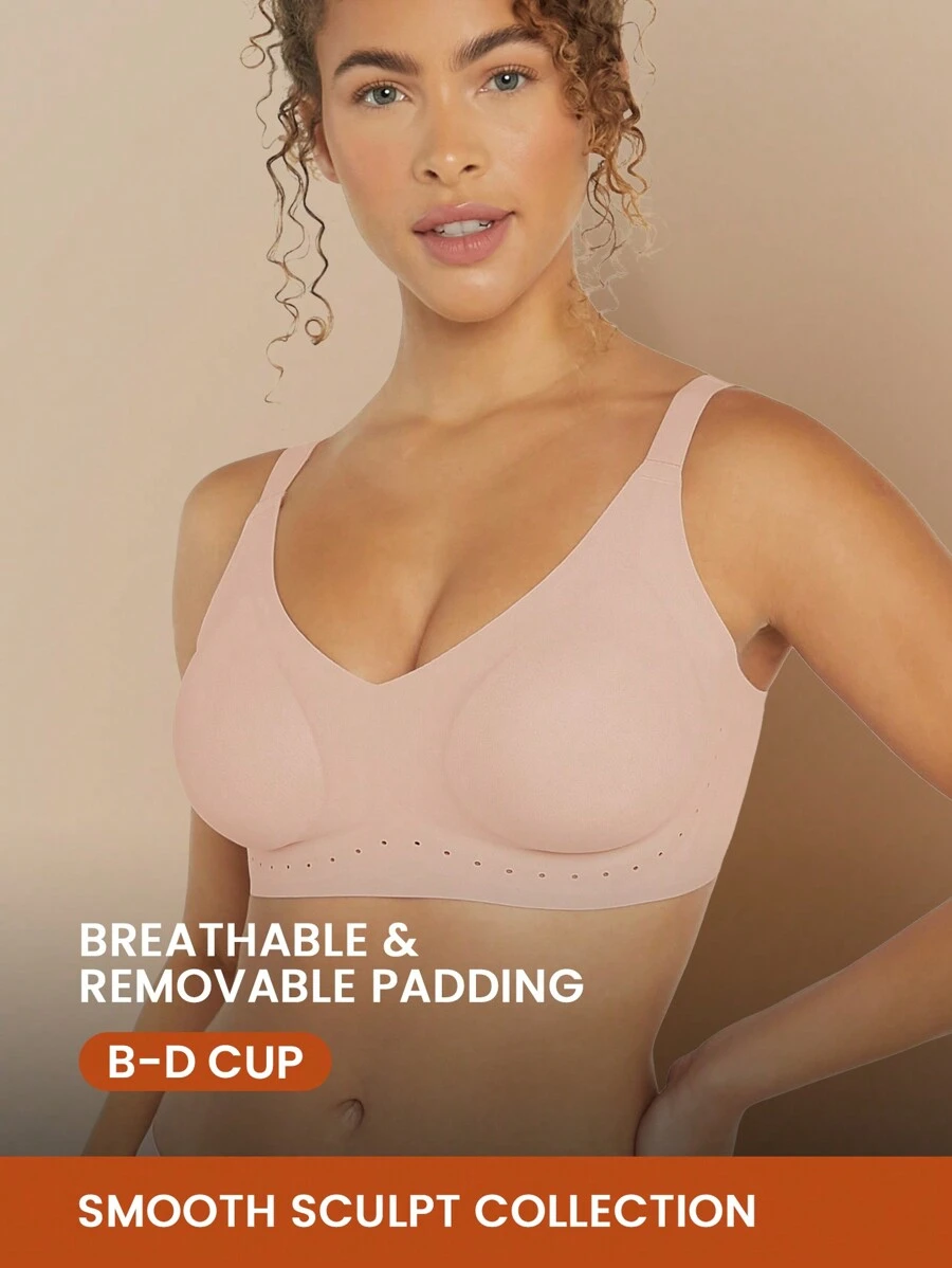 LUVLETTE Dream Curve 2ndSkin Wireless Plunge Lounge Bra | SHEIN