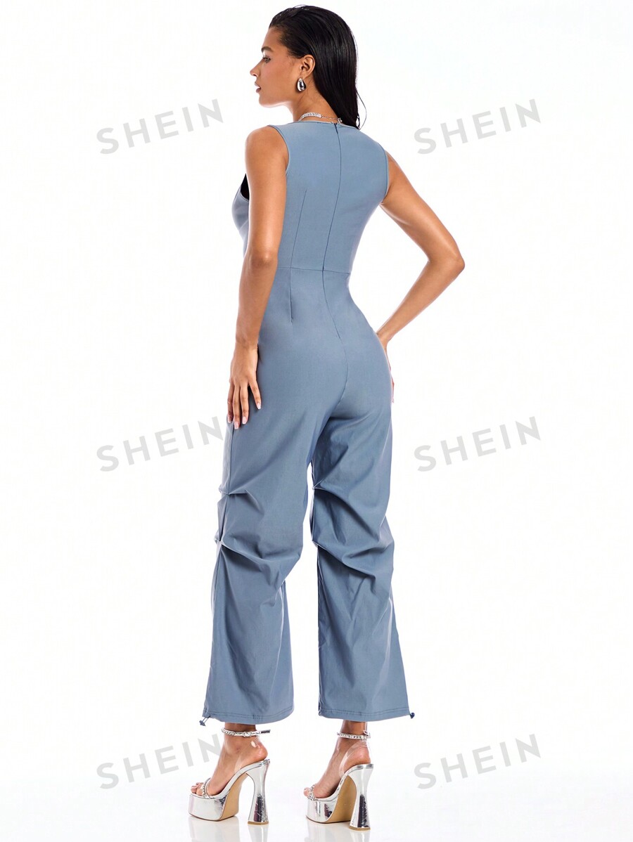 SHEIN BAE Spring/Summer High Waist Pleated Wide Leg Jumpsuit For Casual ...