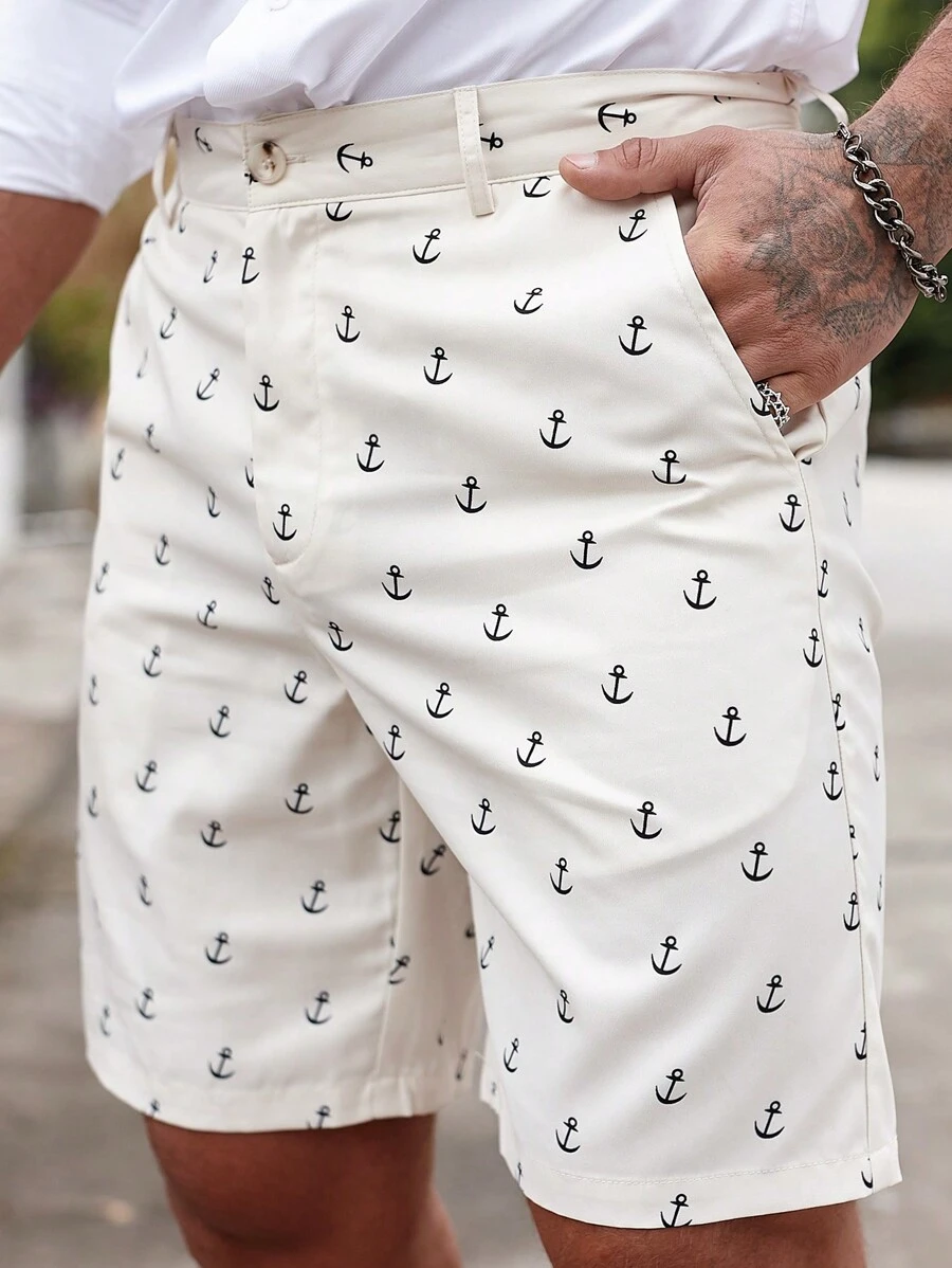 Manfinity Homme Men's Anchor Pattern Printed Shorts With Slant Pockets ...