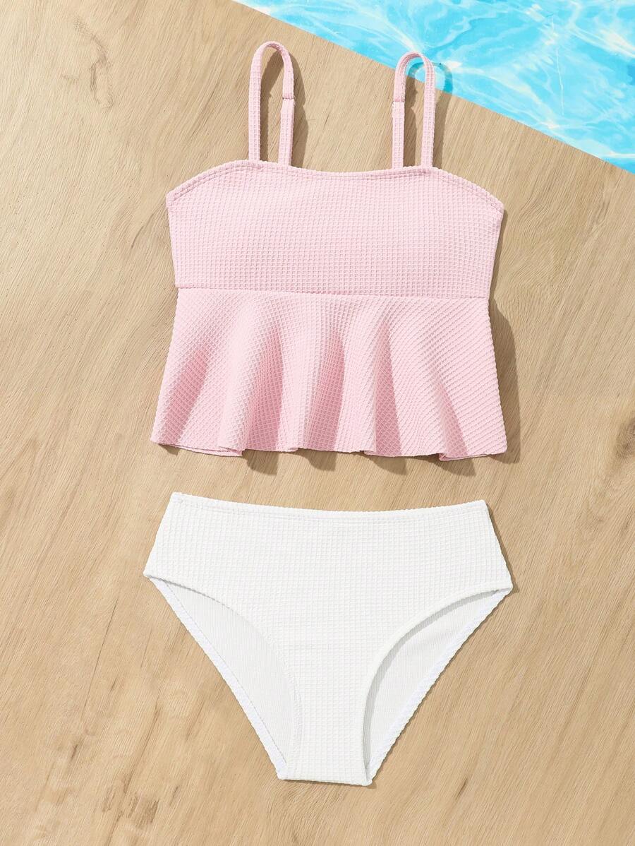 Tween Girls' Ruffles Edge Tankini Set With Spaghetti Straps, Seamless ...