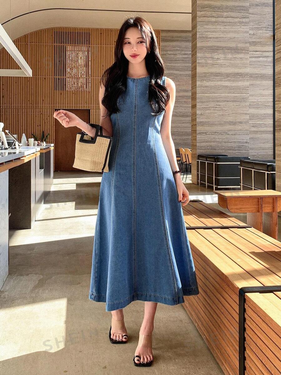 DAZY Women's Sleeveless Denim Dress With Rounded Neckline | SHEIN USA