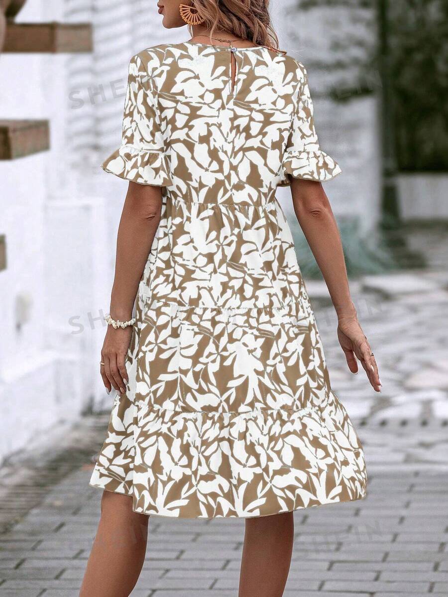 SHEIN LUNE Plant Printed Ruffle Short Summer Dress | SHEIN UK
