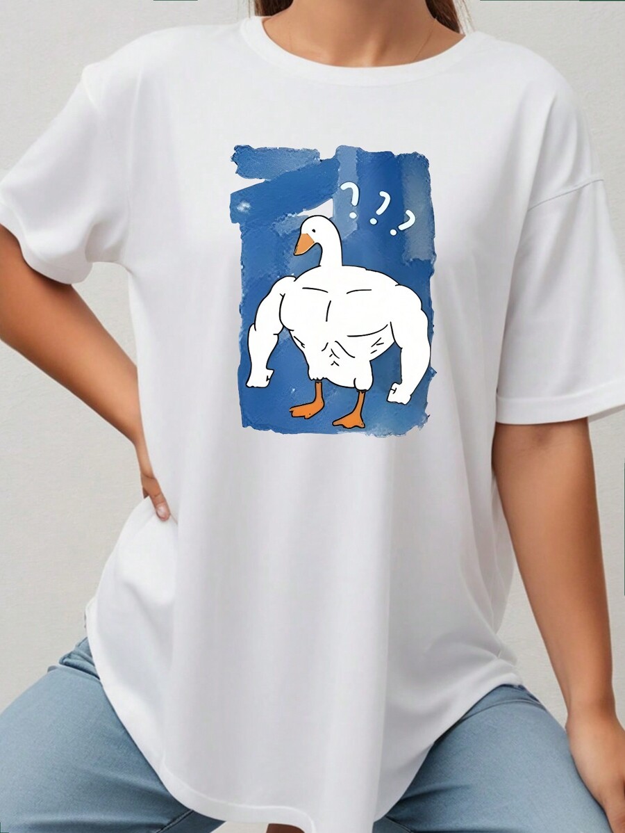 SHEIN EZwear Plus Size Women's Loose Fit T-Shirt With Silly Goose Meme ...