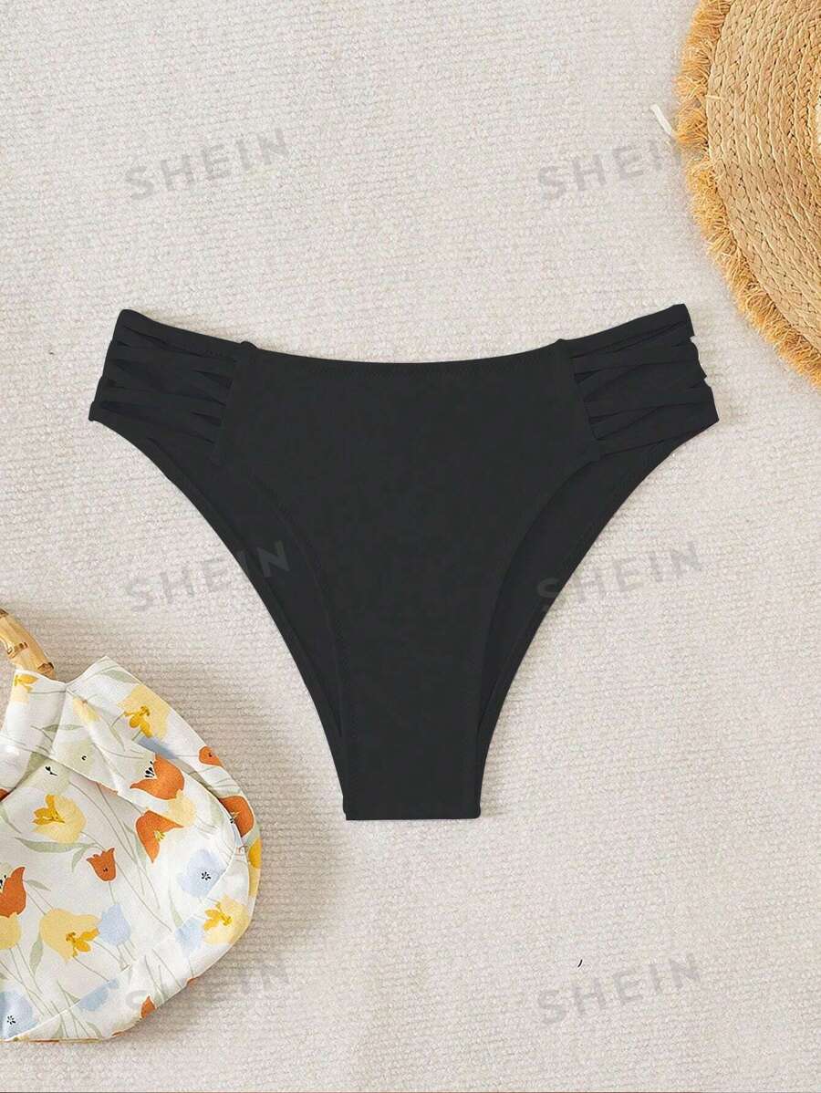 SHEIN Swim Women's Hollow Out Black Swimwear Bikini Bottoms, For Swimming,Summer Beach for Sale ...
