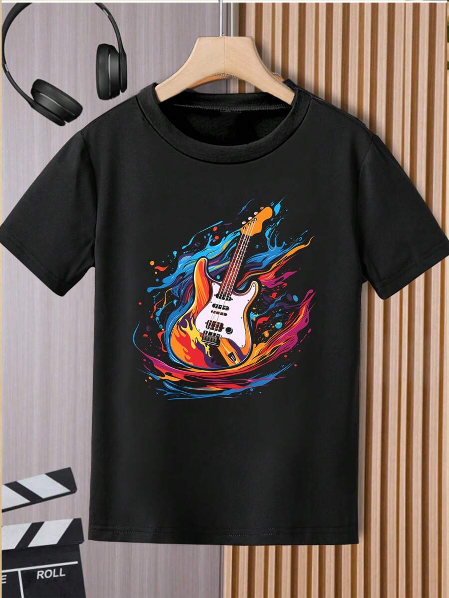 Summer Cool Guitar Printed T-Shirt For Teen Boys | SHEIN USA