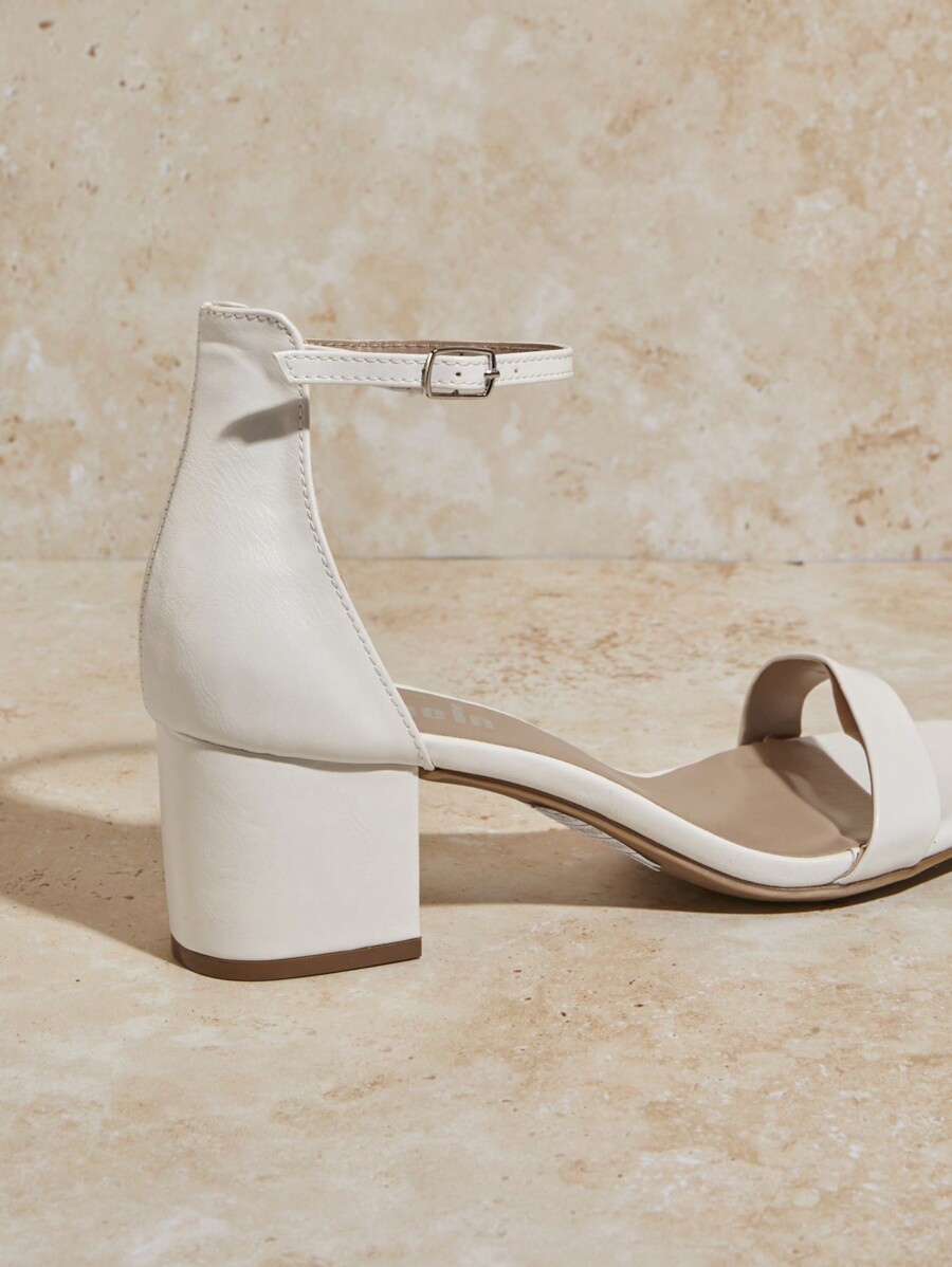 Lady's Essential White Low Block Heel Ankle Strap Sandals - Single Toe ...