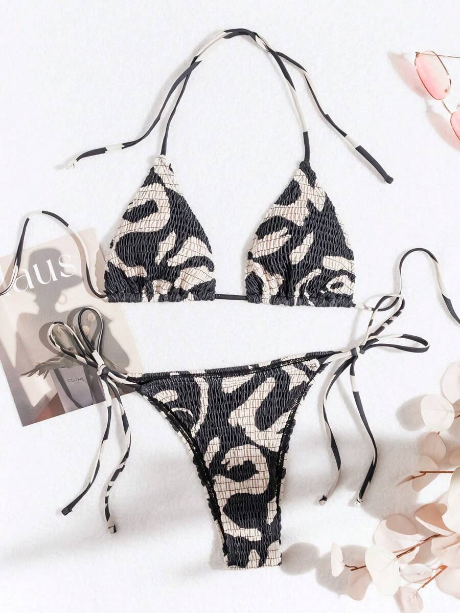 Shein Swim 2025 Women Summer Beach Contrast Color Halter Tie Sexy 4406