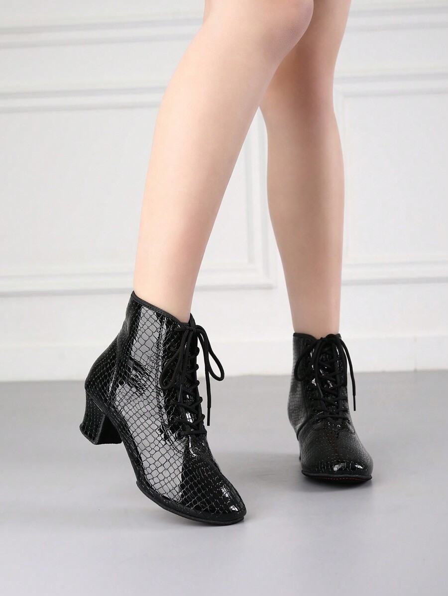 Women's Ballroom Dance Shoes Black High-Top PU Latin Dance Sneakers ...