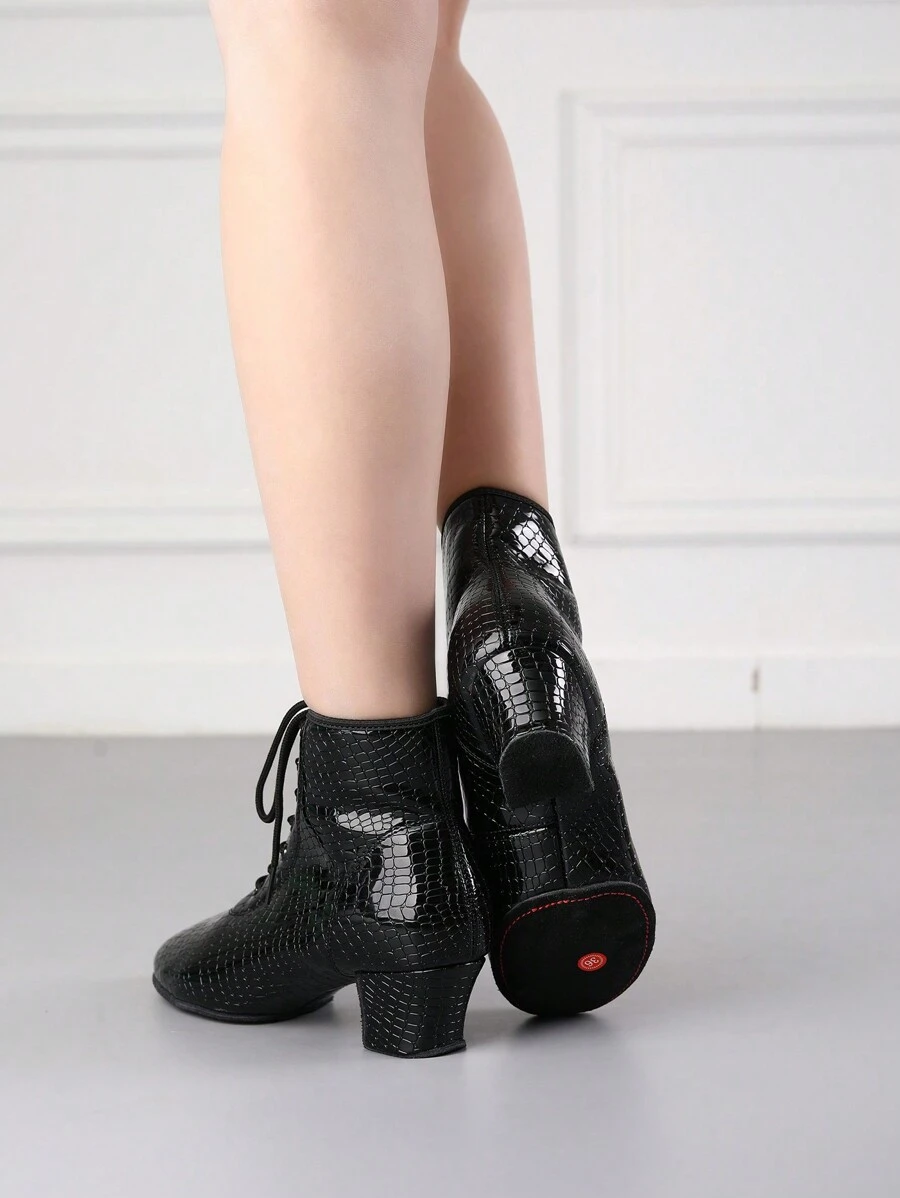 Women's Ballroom Dance Shoes Black High-Top PU Latin Dance Sneakers ...