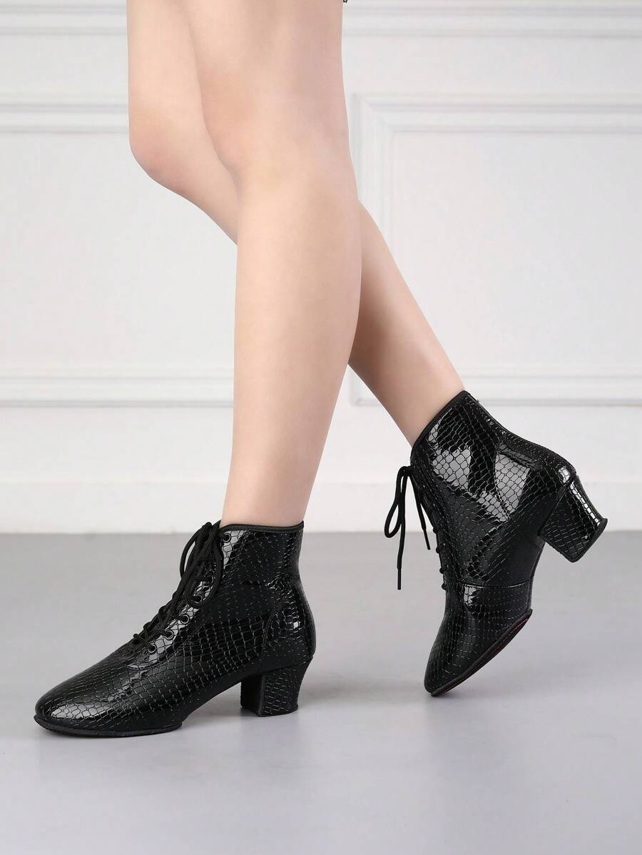 Women's Ballroom Dance Shoes Black High-Top PU Latin Dance Sneakers ...