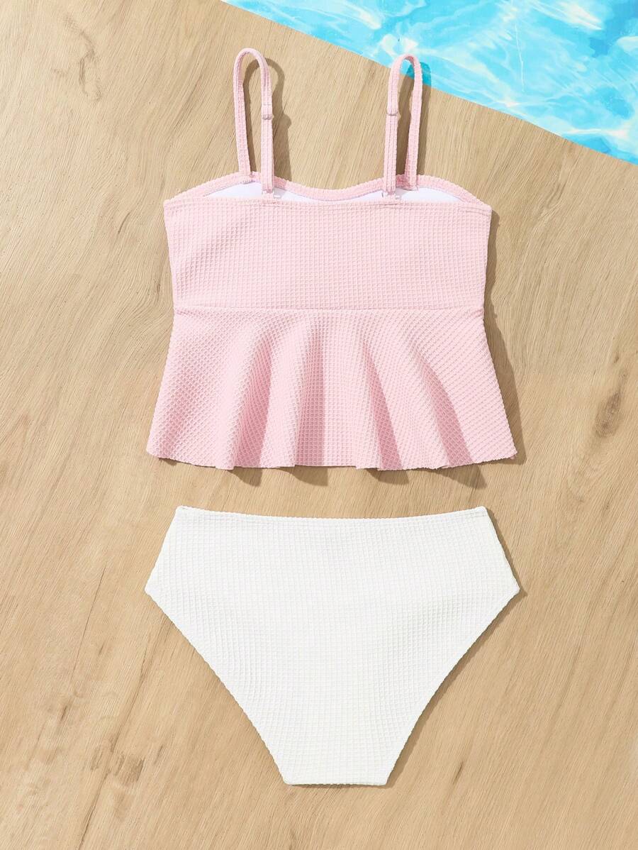 Tween Girls' Ruffles Edge Tankini Set With Spaghetti Straps, Seamless ...