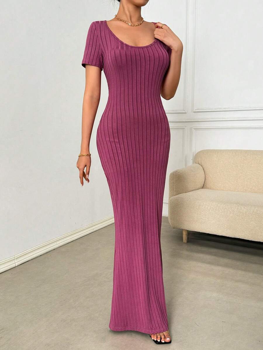 SHEIN Essnce Solid Color Ribbed Knit Mermaid Hem Bodycon Dress | SHEIN USA