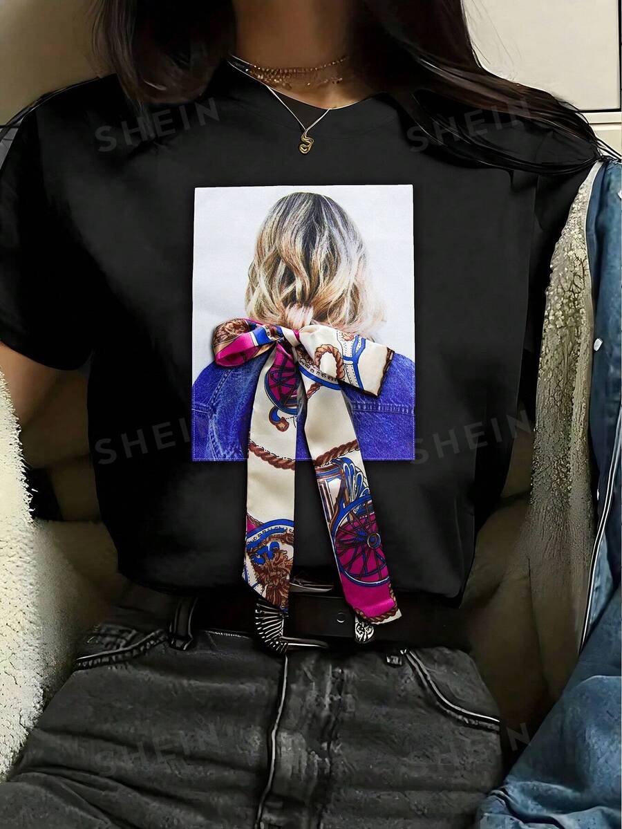 SHEIN LUNE Women's Realistic Creative Character Back Design Fashionable ...