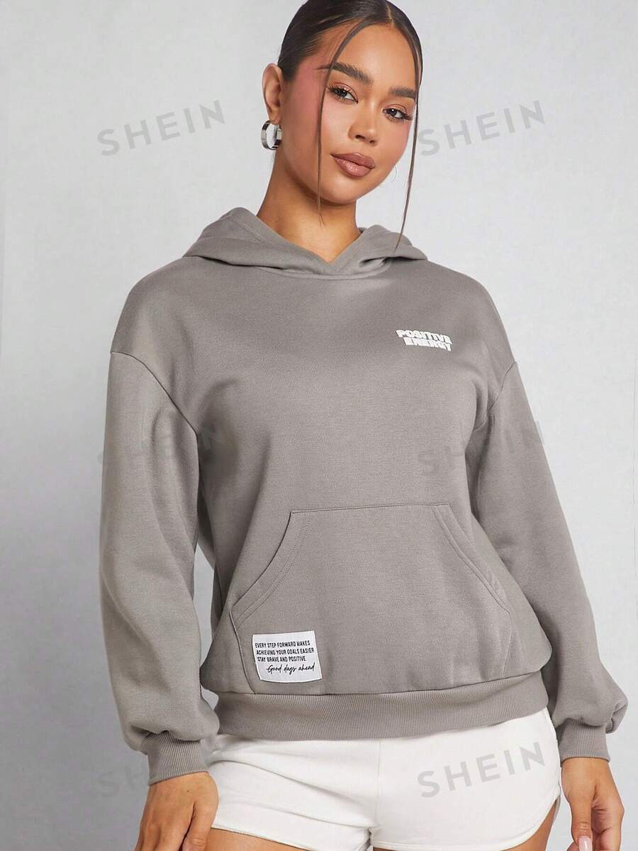 SHEIN Haute Slogan Puff Graphic Kangaroo Pocket Hoodie | SHEIN UK