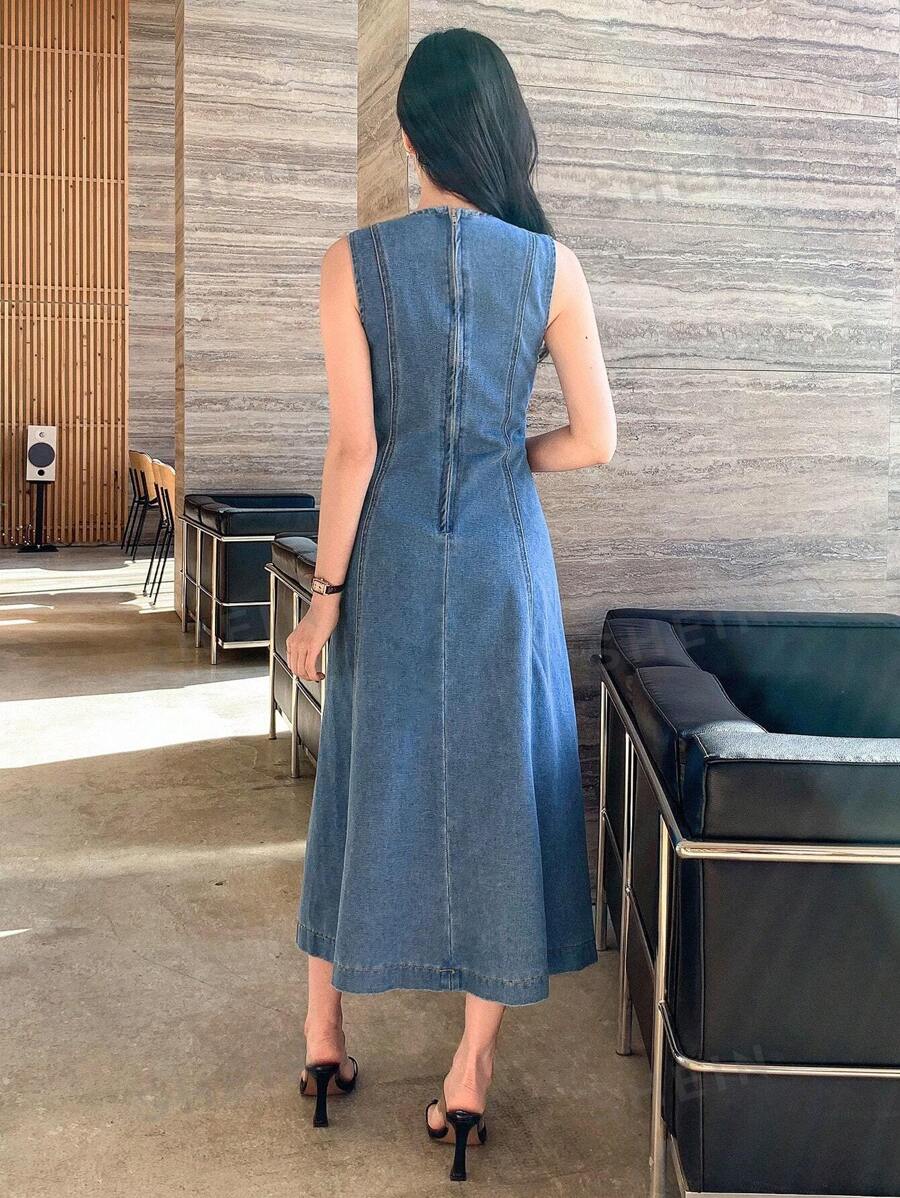 DAZY Women's Sleeveless Denim Dress With Rounded Neckline | SHEIN USA