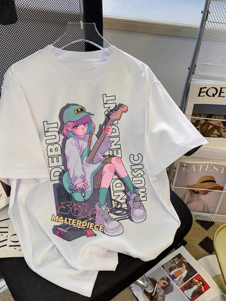 Teen Girls' Cute Cartoon Printed Short Sleeve T-Shirt For Spring And ...