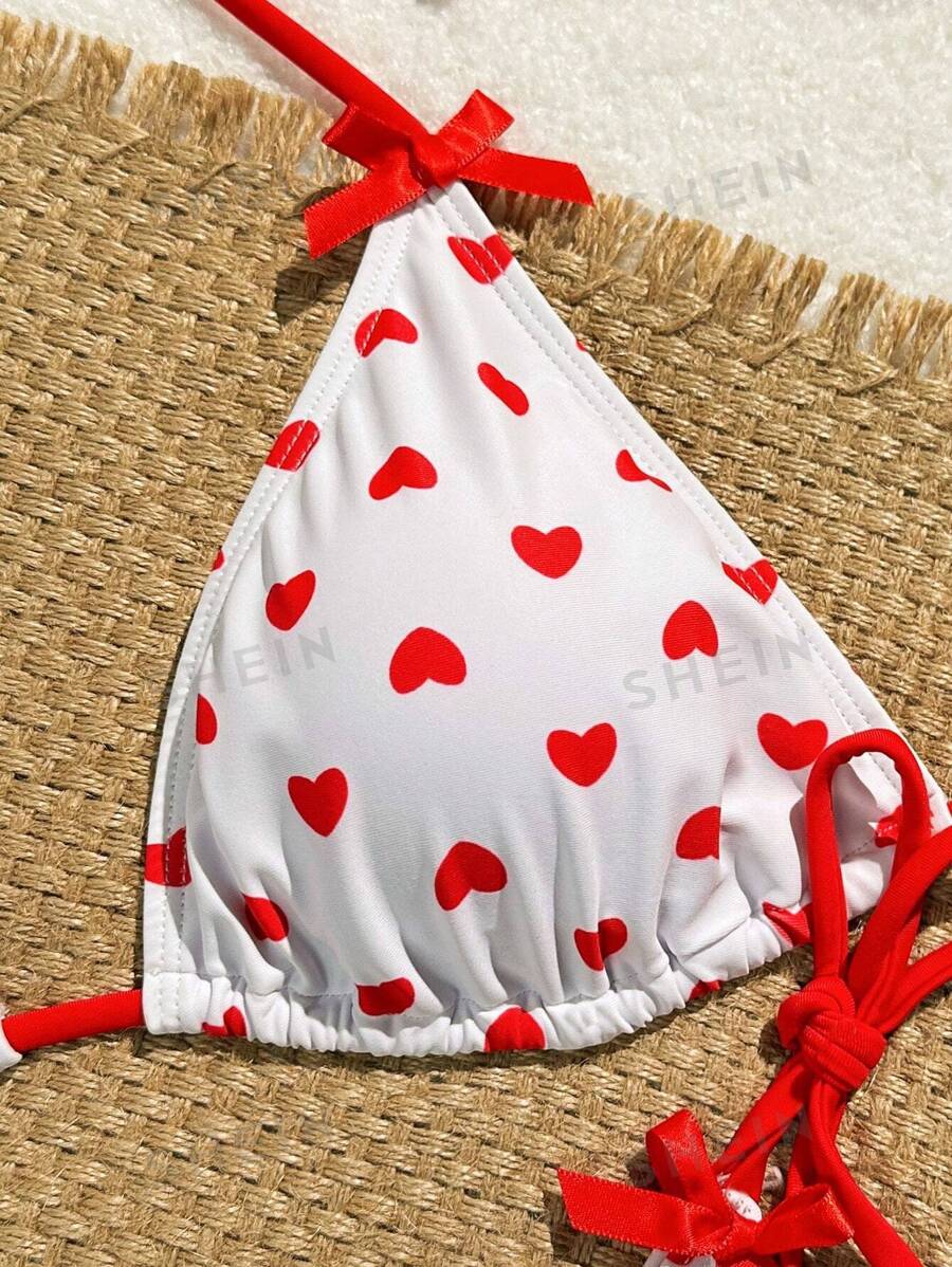 Shein Swim Mod Conjunto De Bikini Con Estampado De Corazón Conjunto De