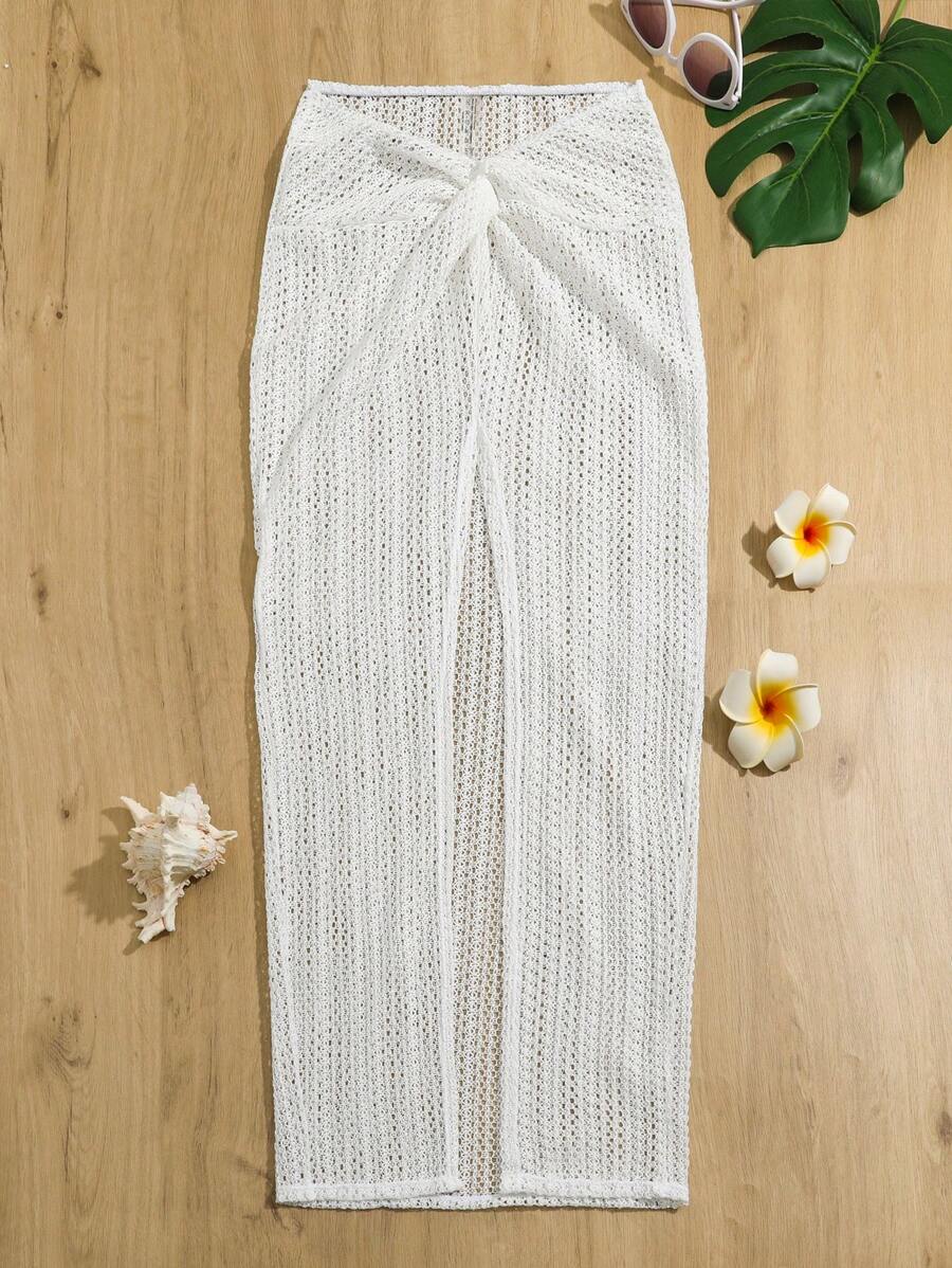 Teen Girls' Hollow Out Twist Flower High Waist Cover Up Skirt For Beach ...