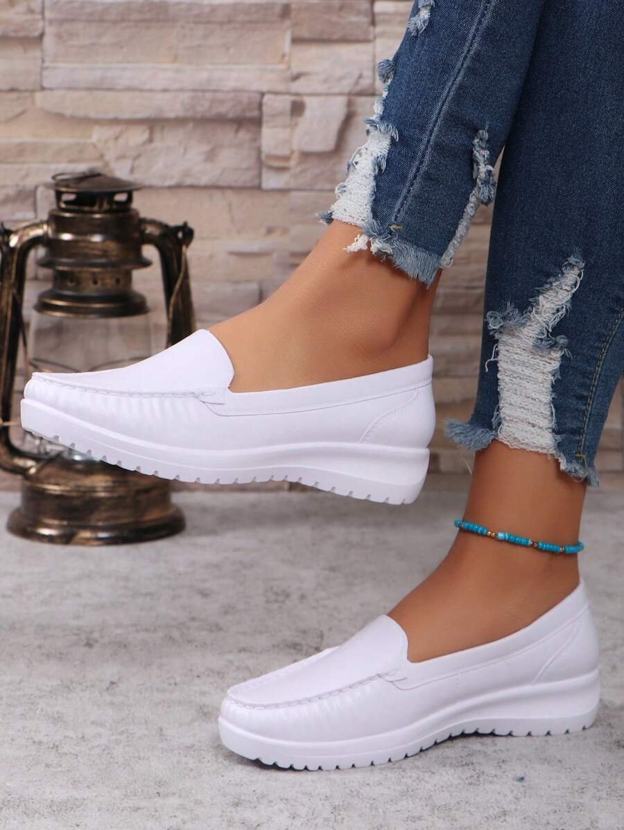 Women's Solid Color Slip-On Cushioned Soft Sole Waterproof Platform ...