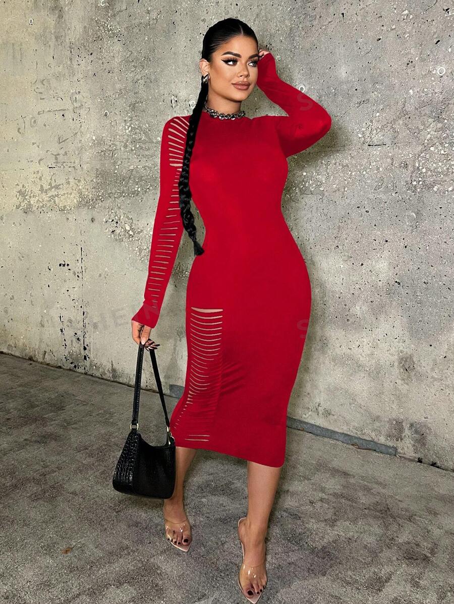 SHEIN SXY Super Elastic Midi Dress Ripped Birthday Outfit Spring Women ...