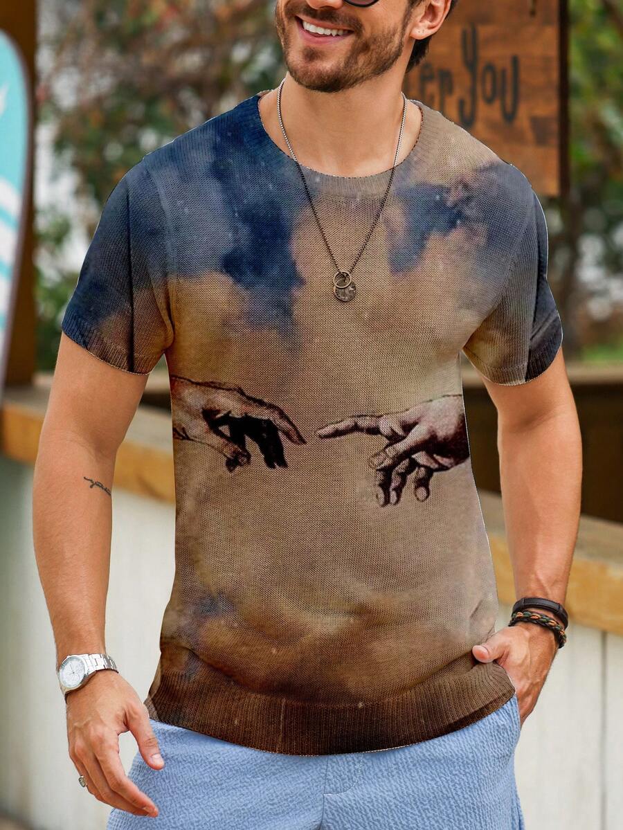 Manfinity Men's Short Sleeve Knitwear With Gesture Pattern | SHEIN UK