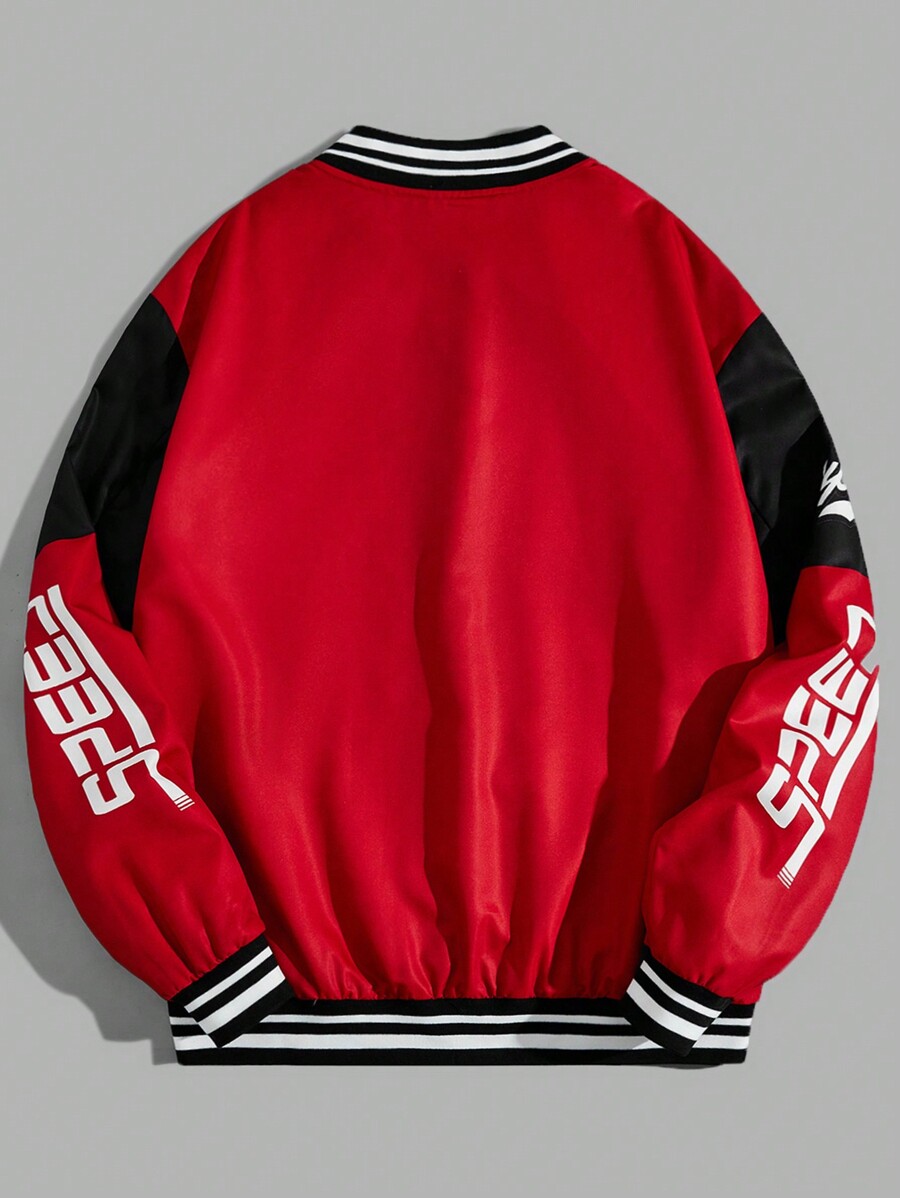 Manfinity StreetEZ Men's Letter Printed Woven Casual Baseball Jacket ...