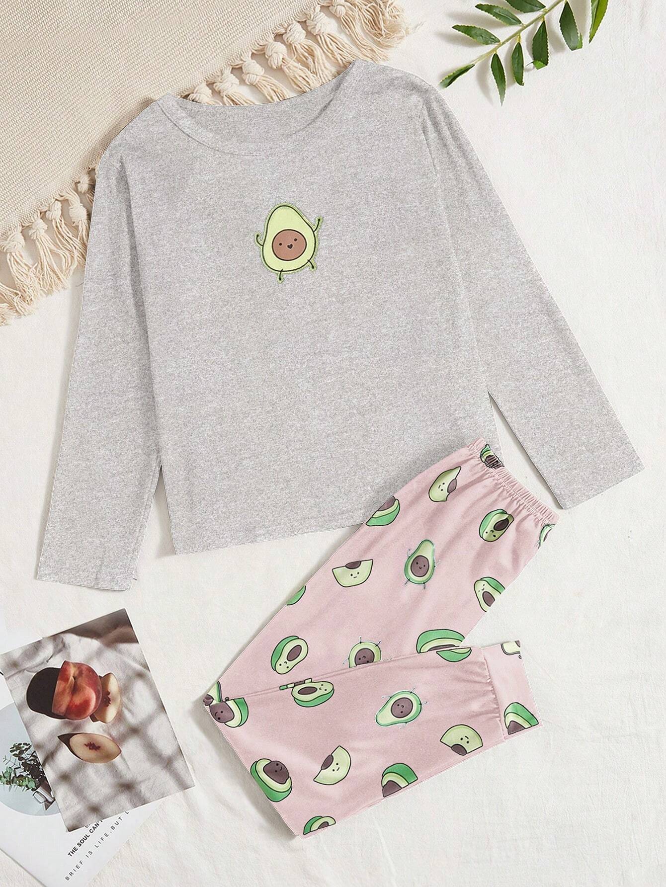 Tween Girl Simple Avocado Print Long Sleeve Top And Long Pants Casual ...