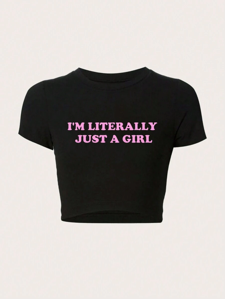 SHEIN TRNDY Women I'm Literally Just A Girl Crop Top With Slogan Print ...