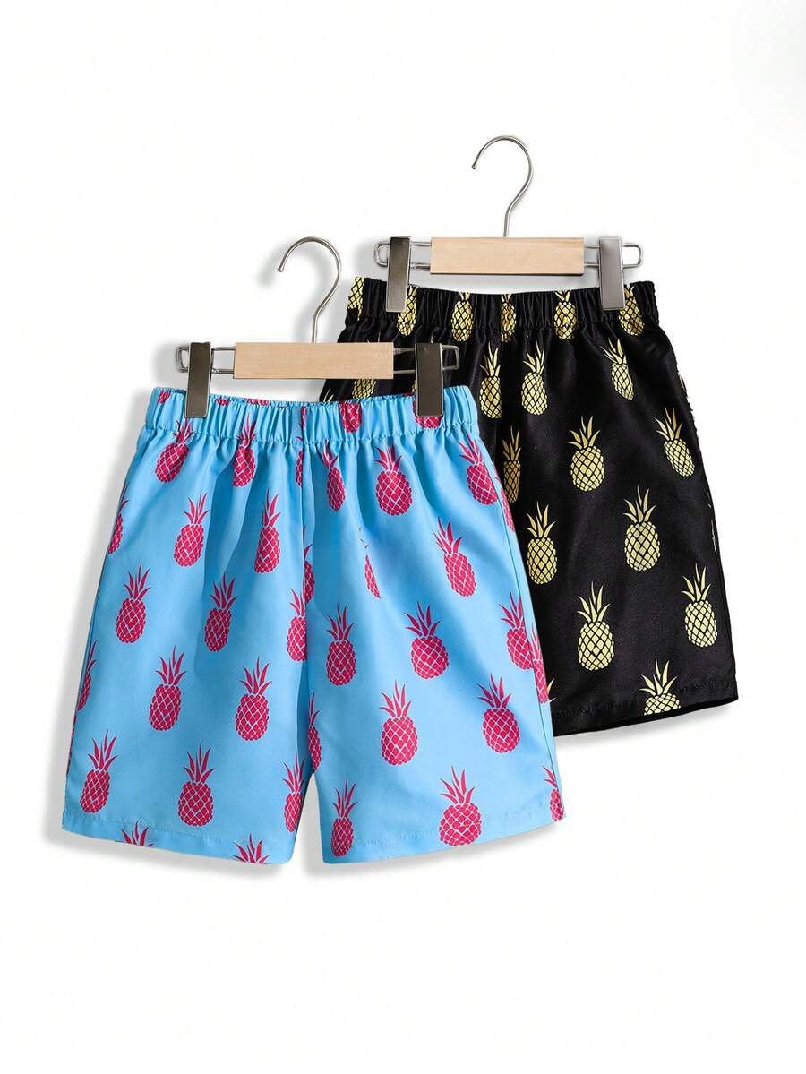 SHEIN Tween Boy's Casual Pineapple Pattern Woven Loose Straight Beach ...