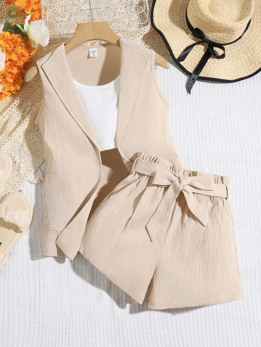 SHEIN Tween Girls' Casual Fashionable Sleeveless Vest, Bowknot Waist ...