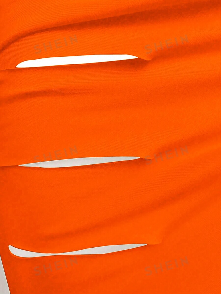 SHEIN Slayr Women's Solid Color Distressed Drawstring Ruched High Side ...