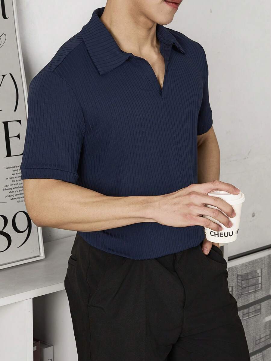 Manfinity Homme Men Solid Rib-Knit Polo Shirt | SHEIN USA