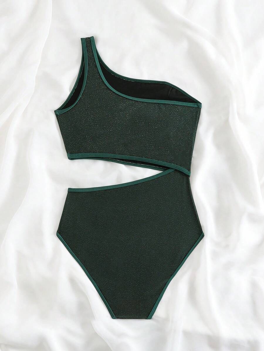 Teen Girls' One Shoulder Shiny Beachwear One-Piece Swimsuit And Mommy ...