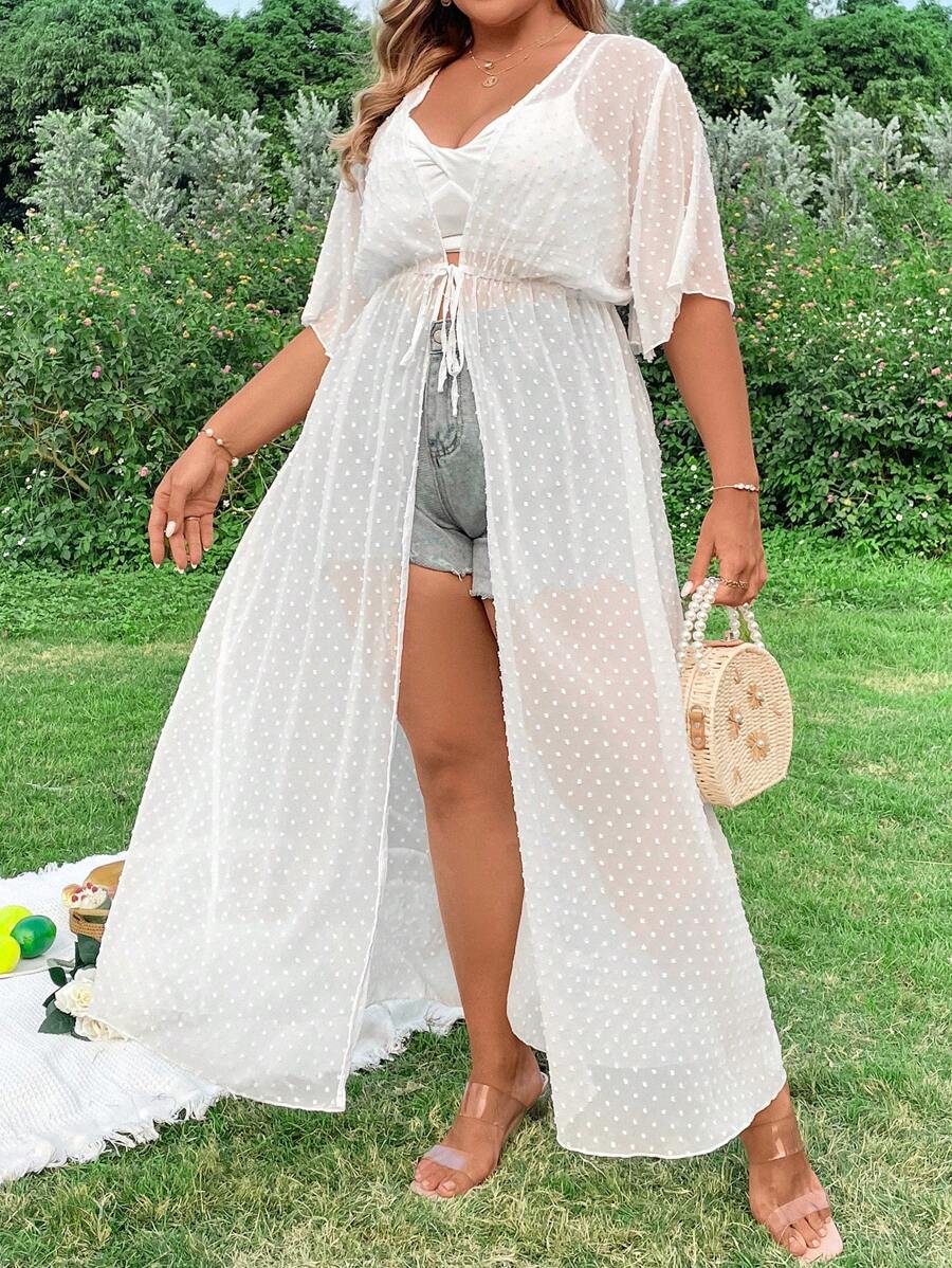 SHEIN SunnyBelle Plus Size Mesh Texture Long Shirt With See-Through ...