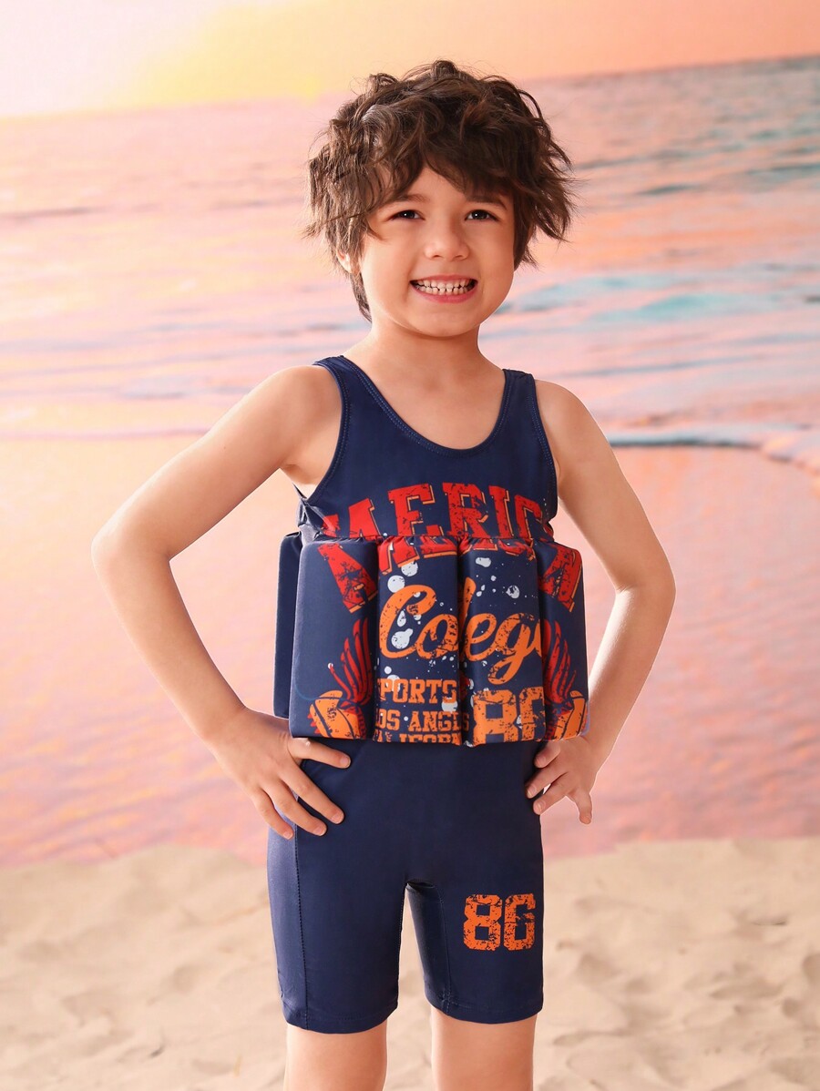 Young Boys' Functional Flotation Swimwear With Letter Detail | SHEIN USA