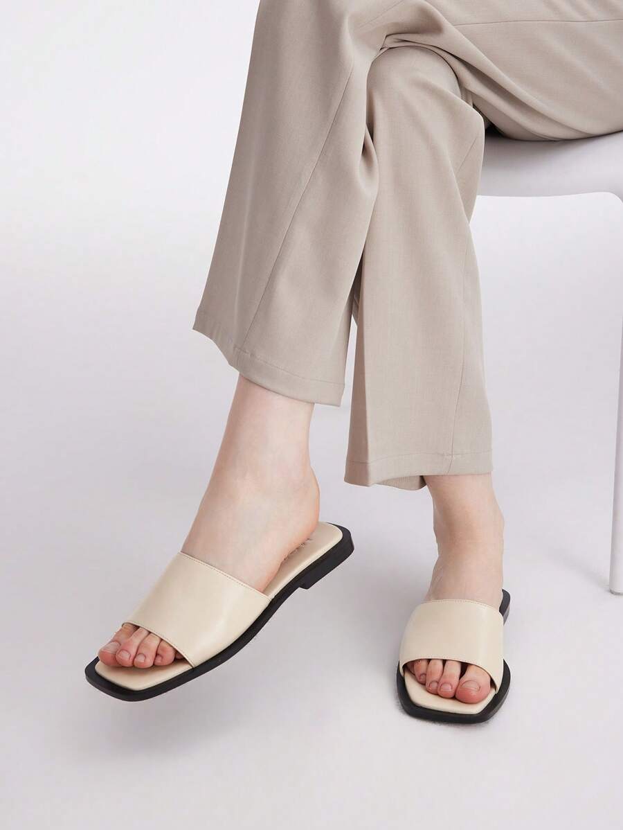 MOTF PREMIUM SQUARE TOE MINIMALIST TWO TONE MULE FLAT SANDALS VACATION ...