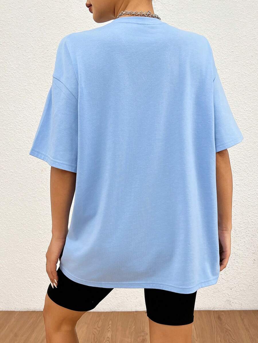 SHEIN EZwear Casual Letter Pattern Crew Neck Short Sleeve Oversized T-Shirt For Women, Suitable ...