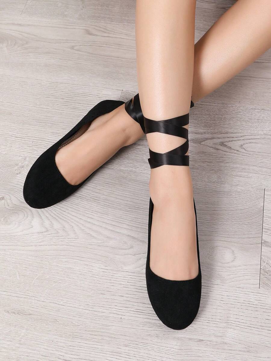 Round Toe Shallow Mouth Velvet Flat Dance Shoes With Straps | SHEIN UK